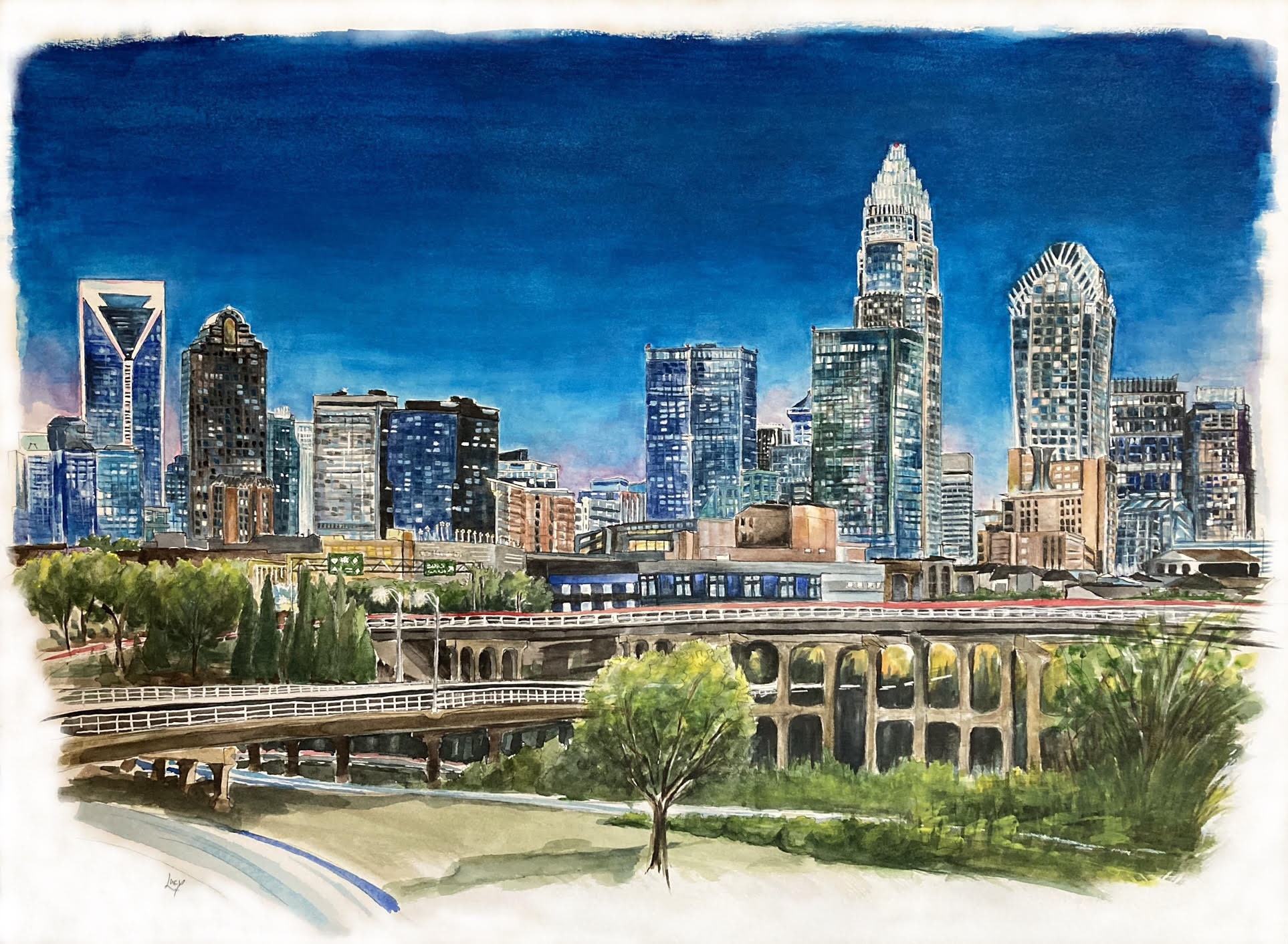 Charlotte NC Skyline at Night 8x10 or 11x14 Print of Original ...