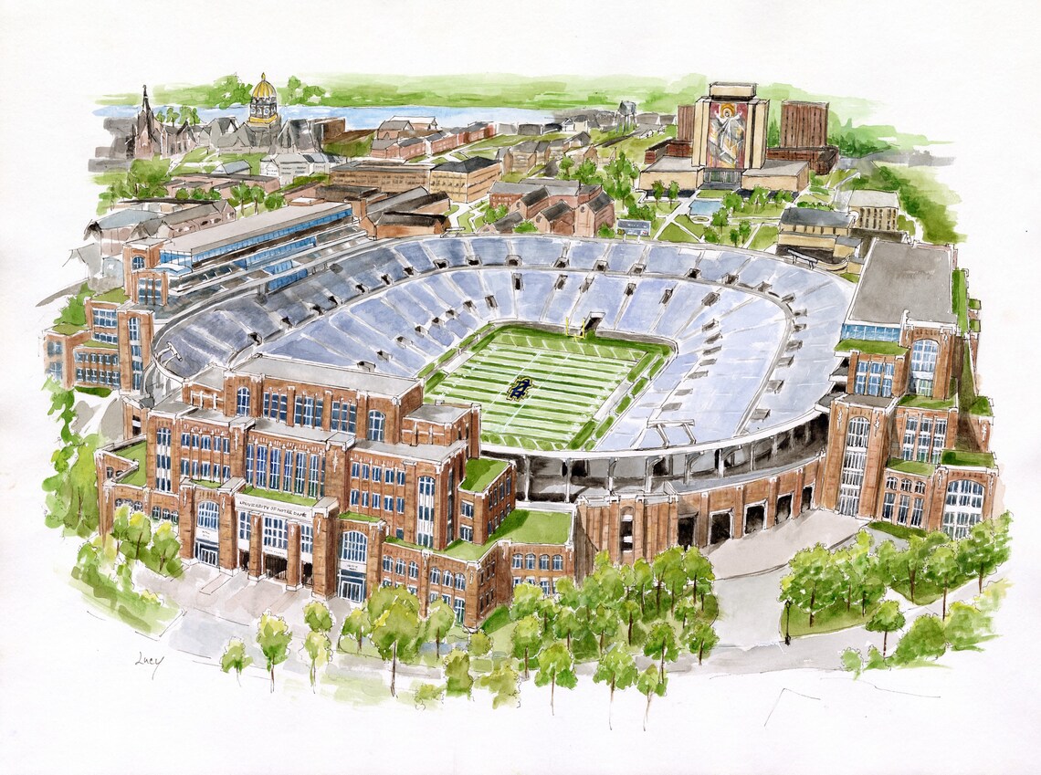 Notre Dame Football Stadium - Print of Original Watercolor - Home of ...