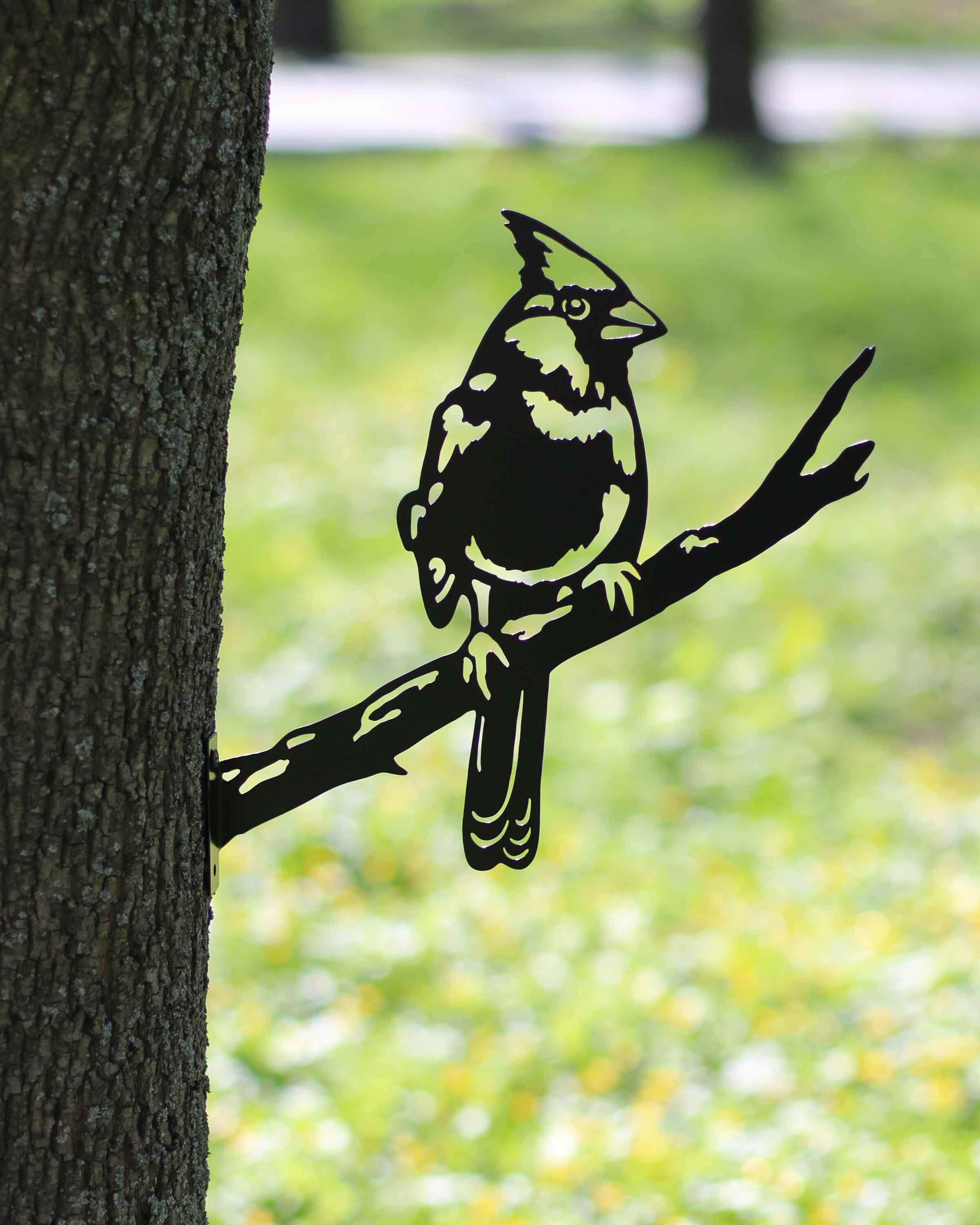 Cardinal Garden Silhouette, Bird Tree Stakes, Garden Decoration, Metal ...
