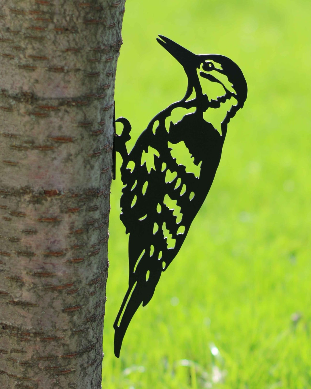 Woodpecker Tree Stake Metal Fence Topper Metal Bird Garden Art Metal ...