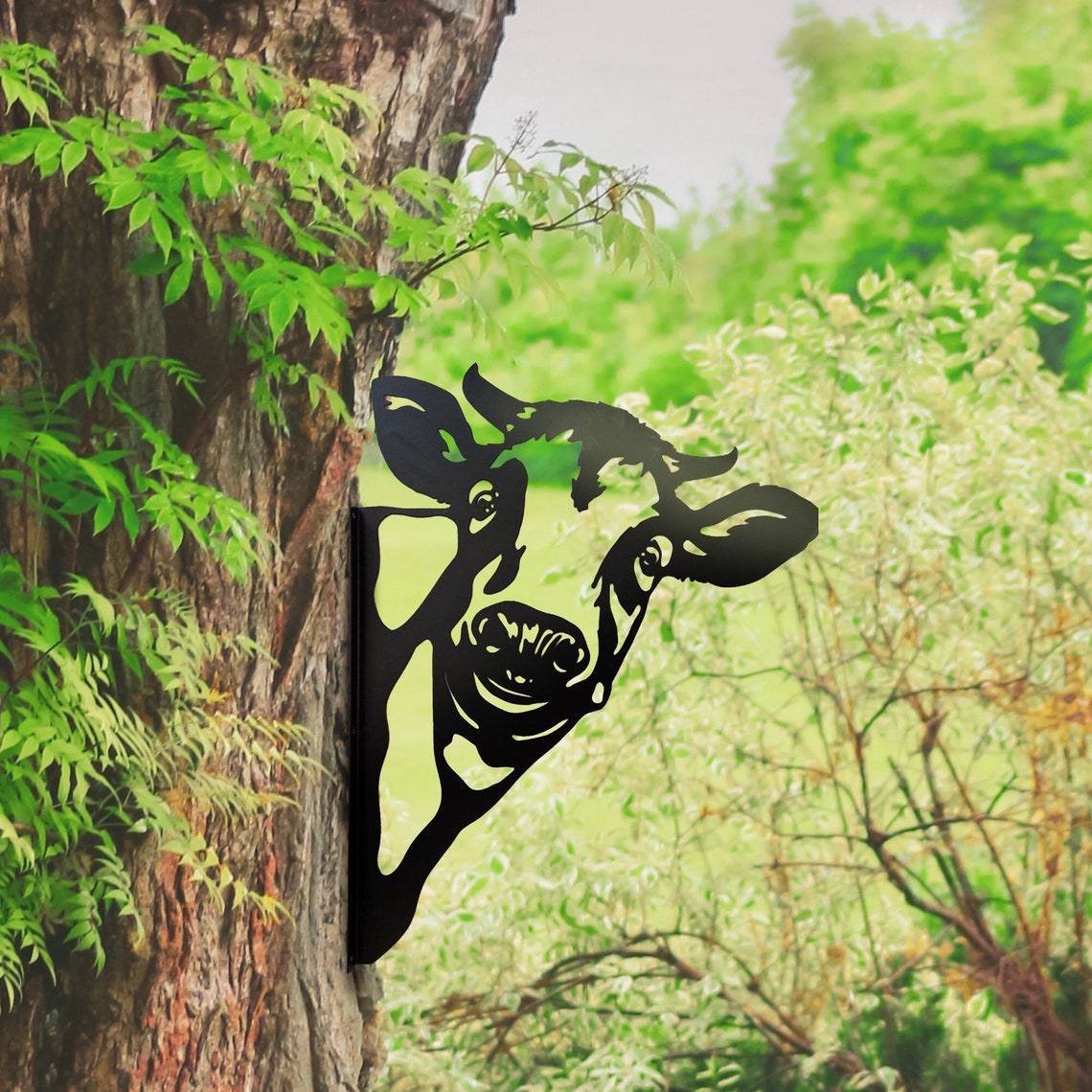 Peeping Cow Garden Stake Animal Tree Stake Outdoor Decor Metal Yard Art ...