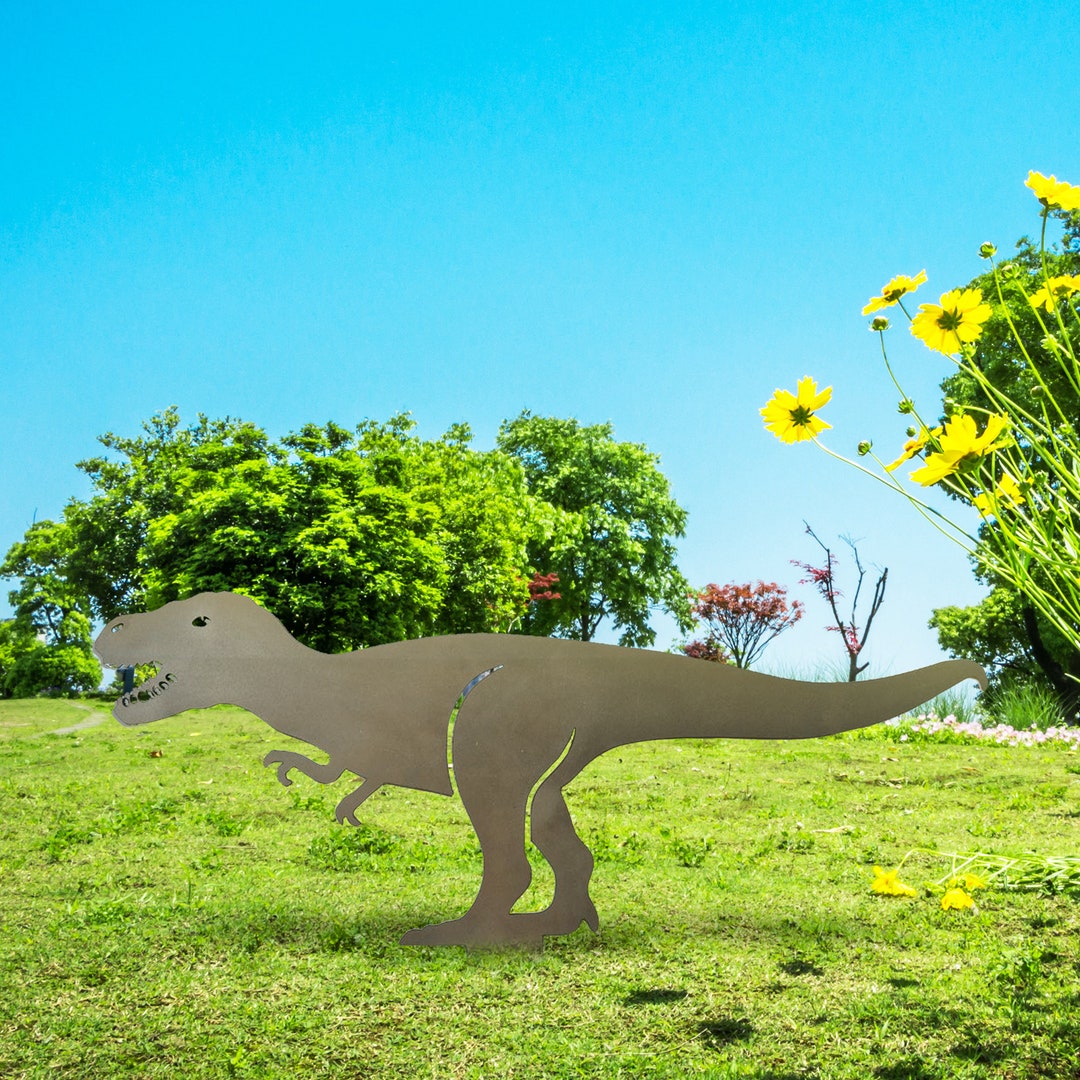 Metal T-rex Dinosaur Fence Post Topper Dinosaur Metal Garden Stakes ...