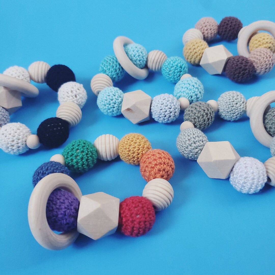 Geometric, Wooden, Crocheted, Sensory Bead Rattle - Etsy
