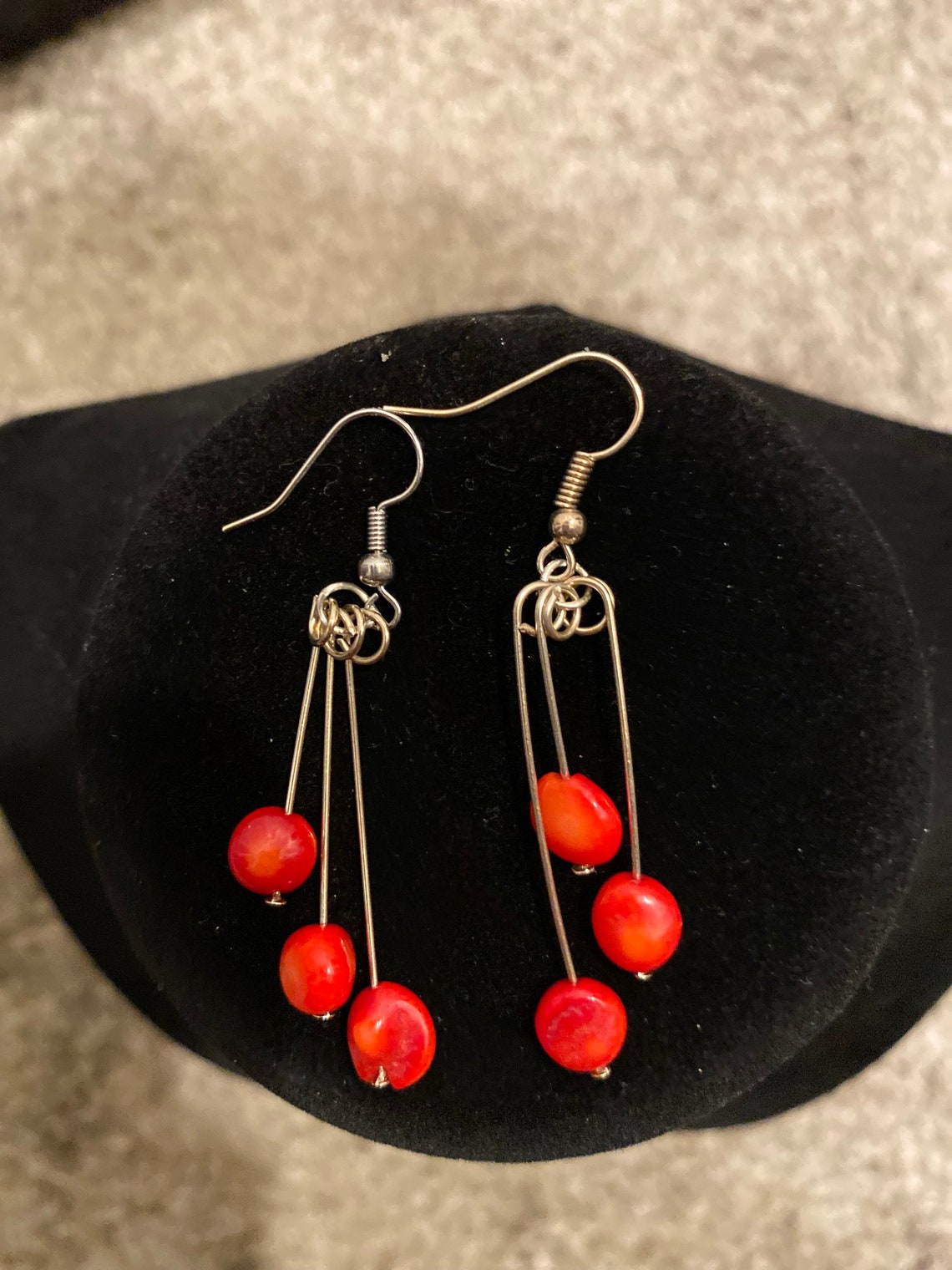 Red Staggered Drop Earrings - Etsy