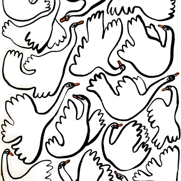 Swan Ink Drawing - Etsy