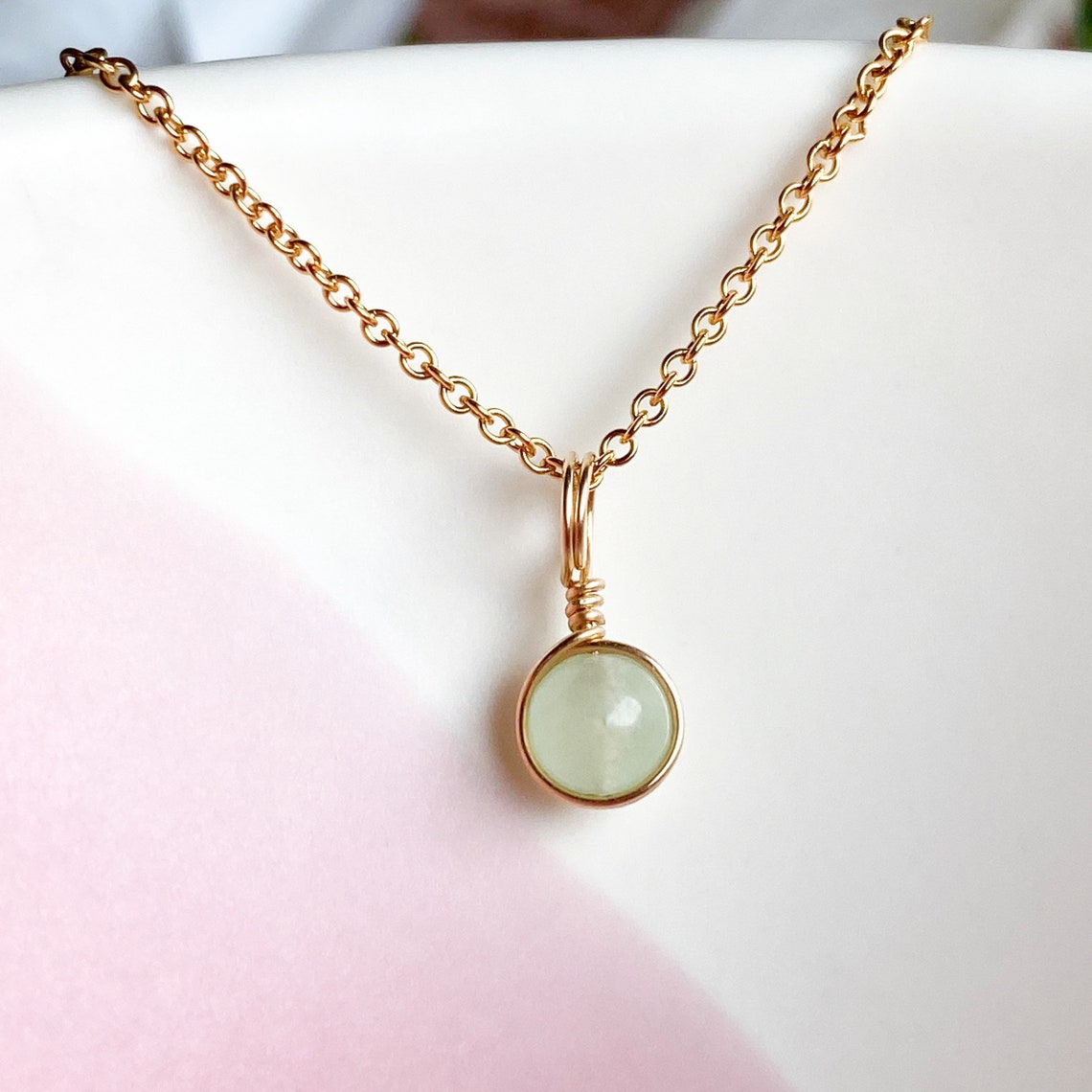 Tiny Pale Jade Necklace Sterling Silver 14k Gold/rose Gold, Gemstone ...