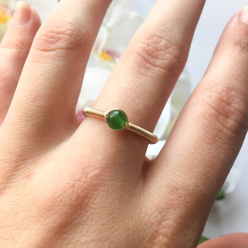 Tiny Jade Ring 14K Gold/rose Gold Filled Sterling Silver Wire Wrapped ...