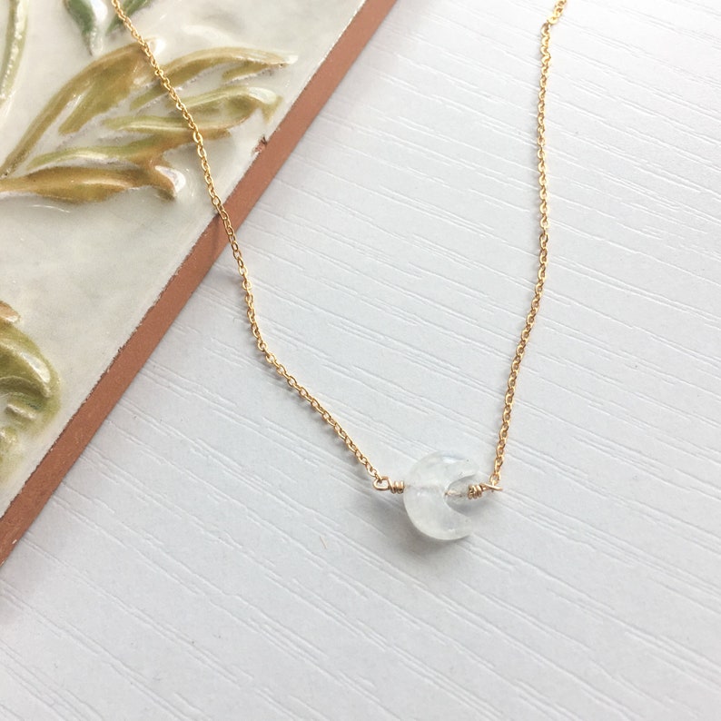 Crescent Moon Moonstone Necklace Sterling Silver 14k Gold/Rose | Etsy