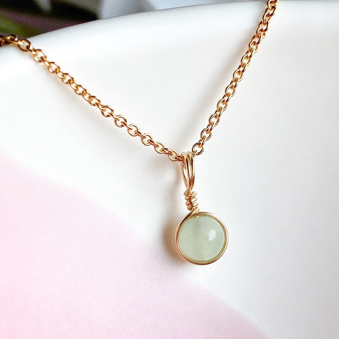 Tiny Pale Jade Necklace Sterling Silver 14k Gold/rose Gold, Gemstone ...