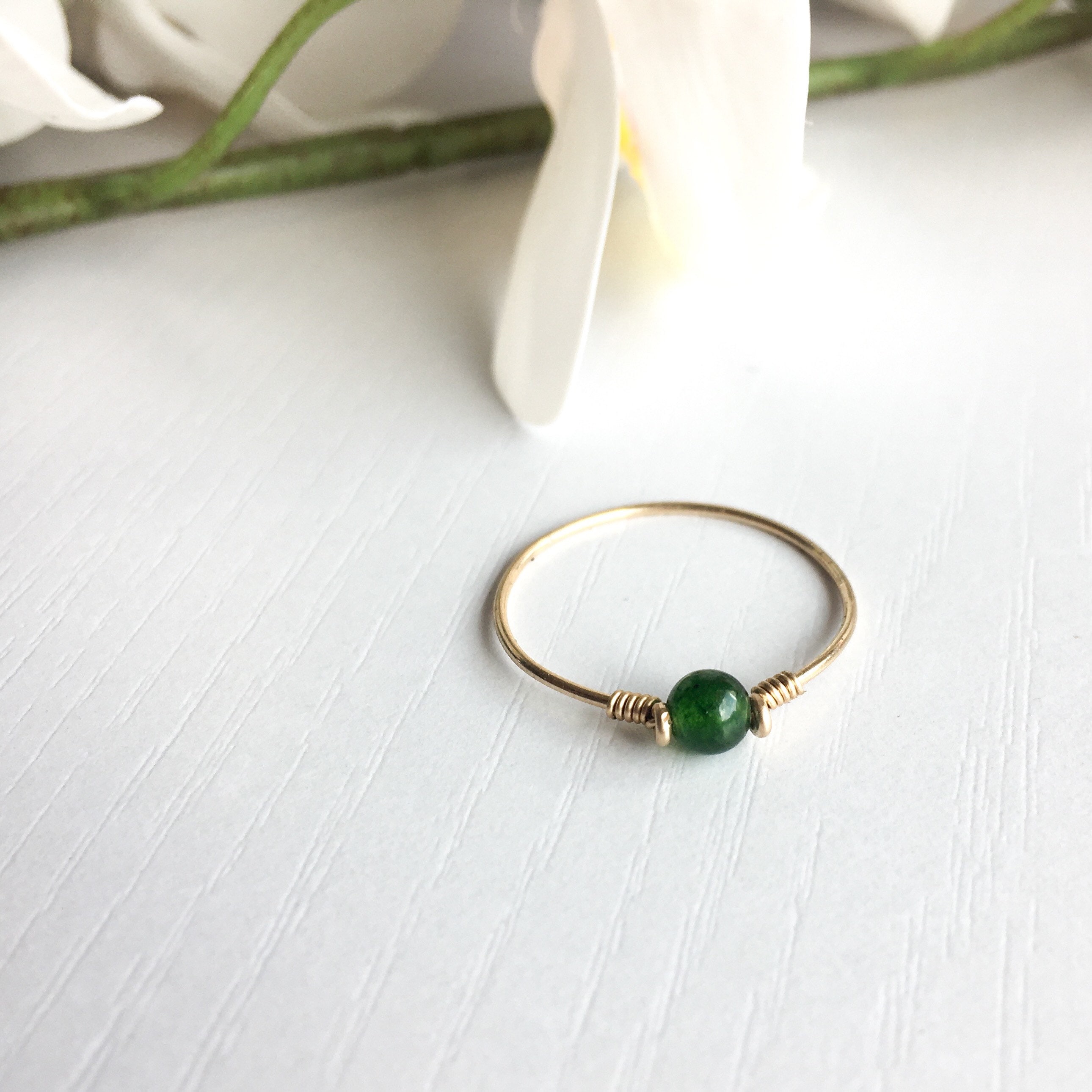 Tiny Jade Ring 14K Gold/rose Gold Filled Sterling Silver Wire | Etsy