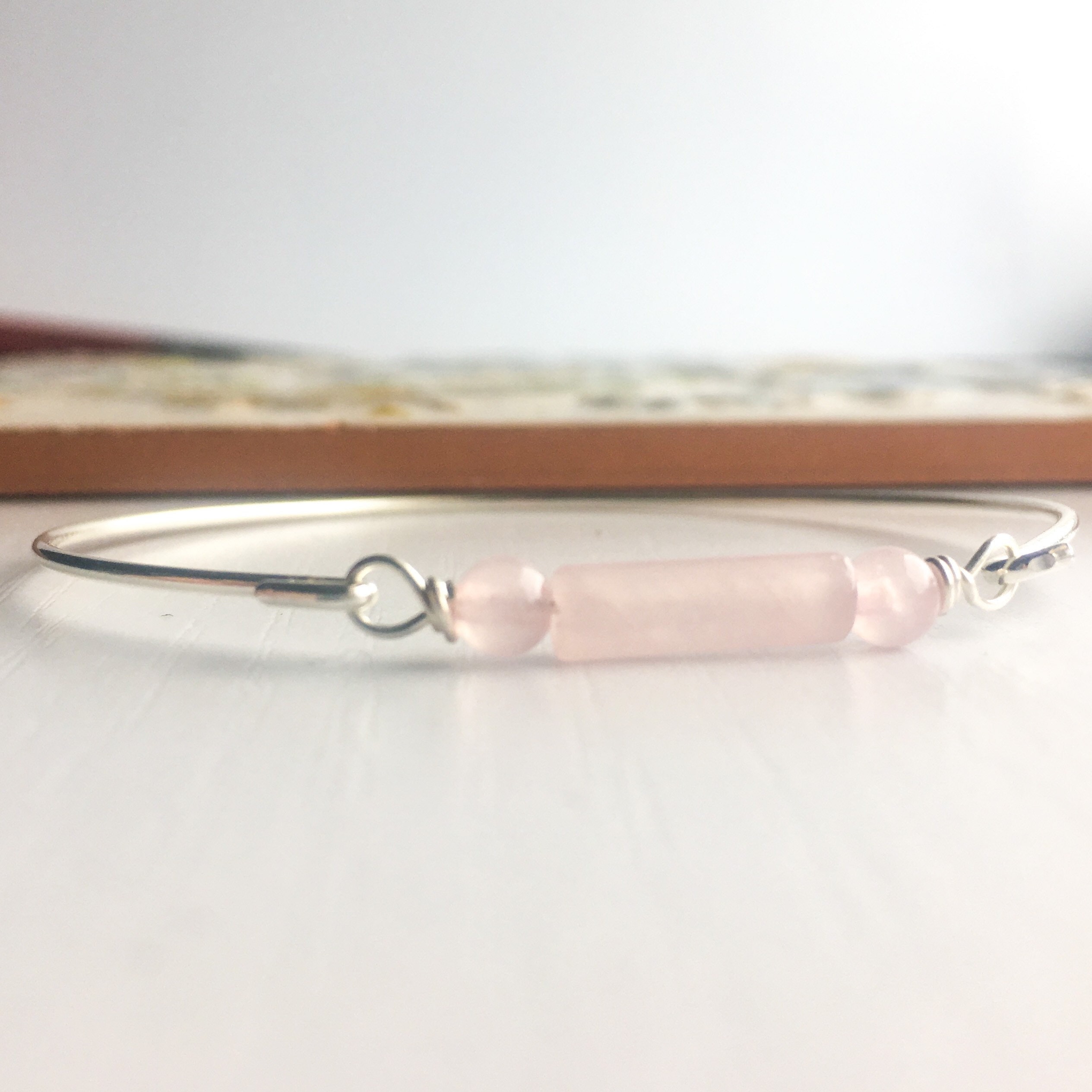 Rose Quartz & Jade Bangle Set Delicate Sterling Silver Bangle | Etsy