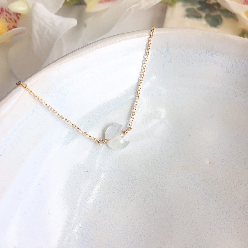 Crescent Moon Moonstone Necklace Sterling Silver 14k Gold/Rose | Etsy