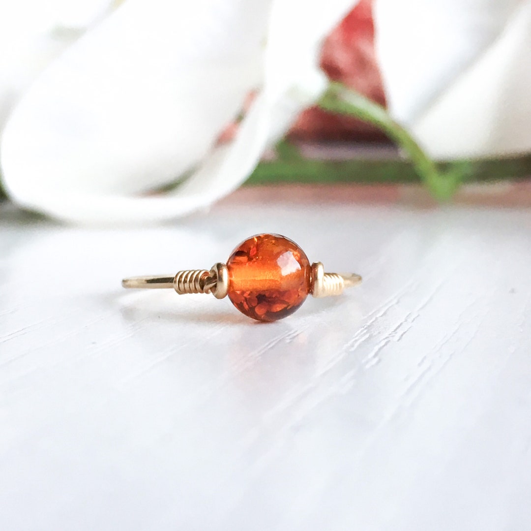 Amber Ring 14K Gold/rose Gold Filled Sterling Silver Ring Skinny Band ...