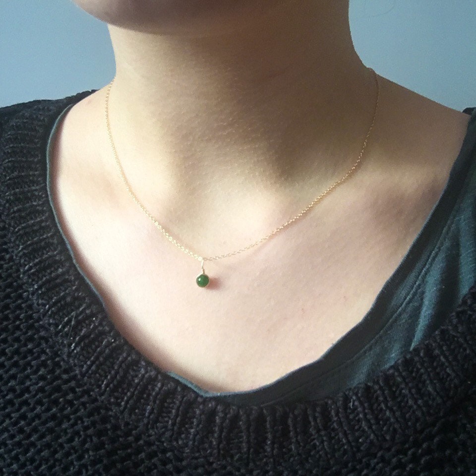 Tiny Jade Necklace, Sterling Silver - 14k Gold/rose Gold, Gemstone ...