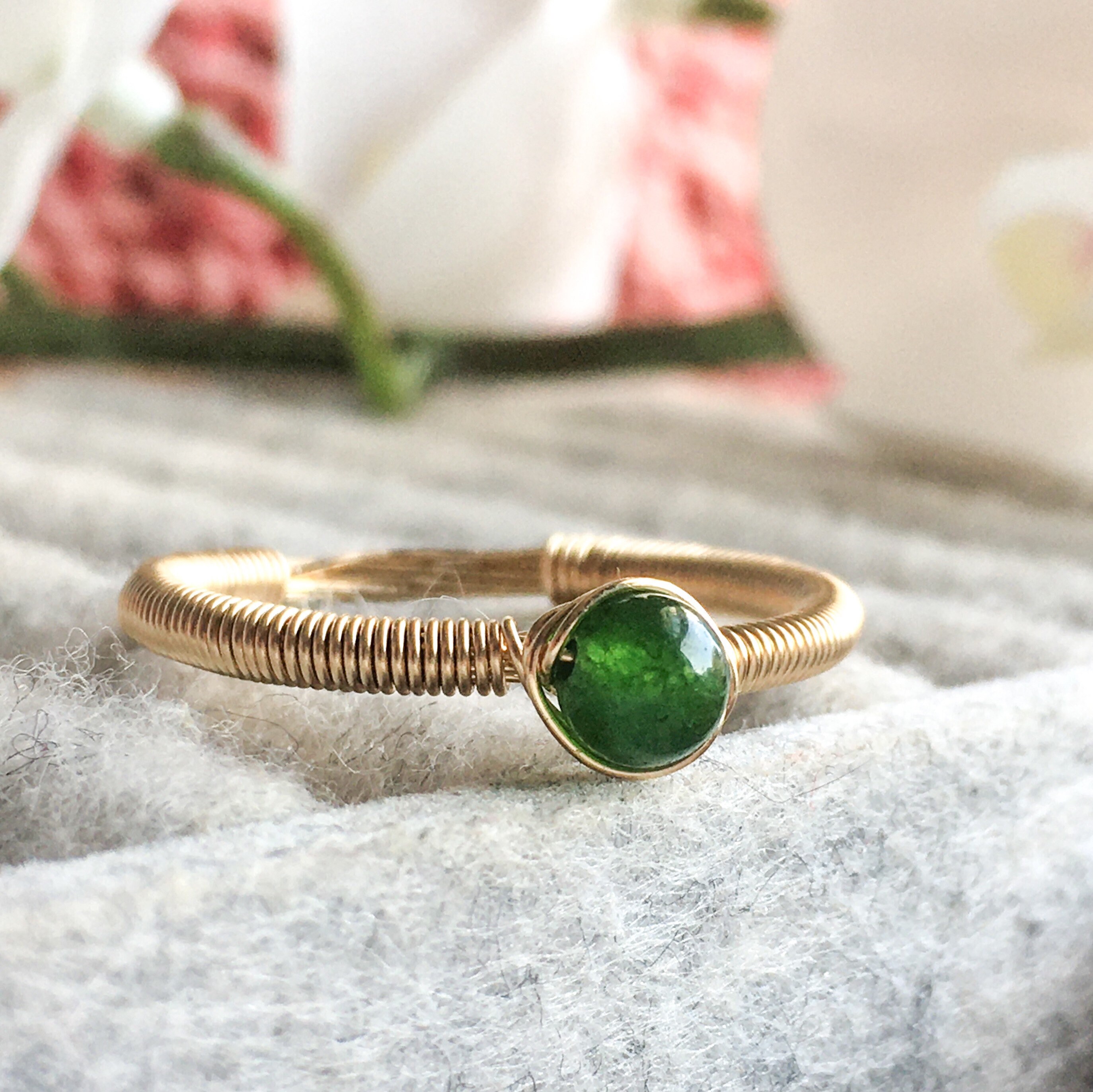Tiny Jade Ring 14K Gold/rose Gold Filled Sterling Silver Wire Wrapped ...