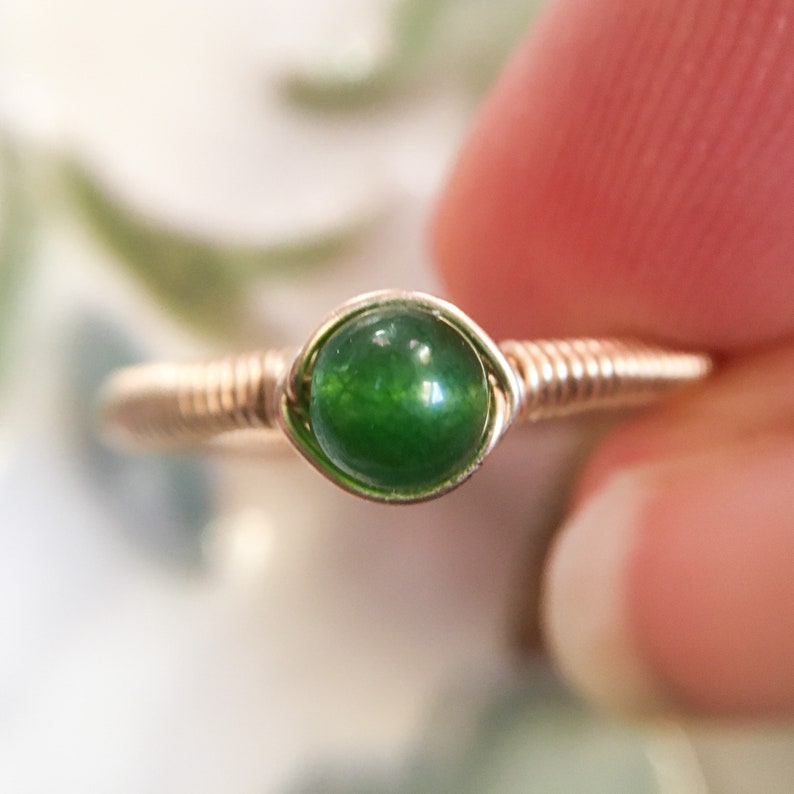 Tiny Jade Ring 14K Gold/rose Gold Filled Sterling Silver Wire Wrapped ...