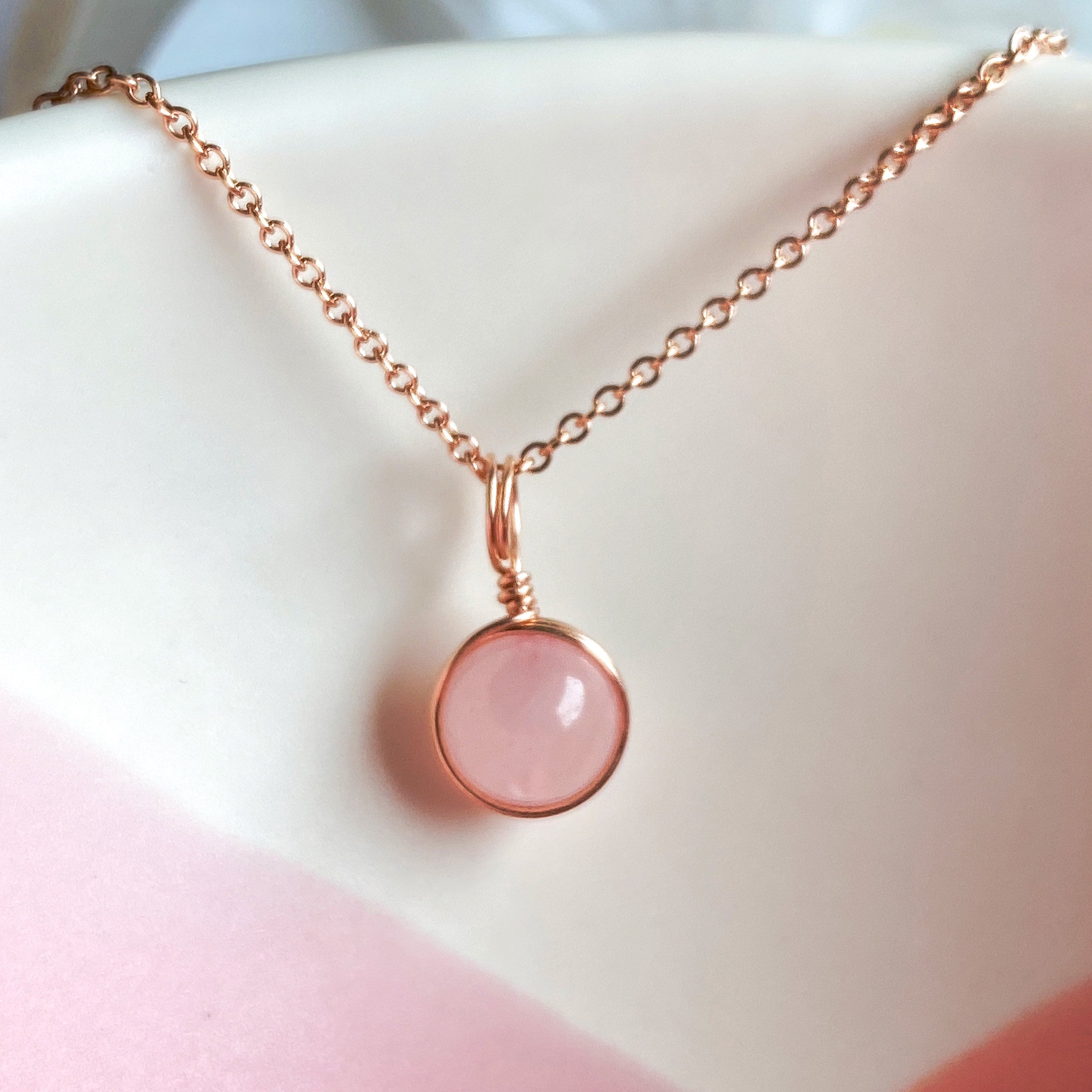 Dainty Rose Quartz Pendant Necklace Sterling Silver 14k Etsy