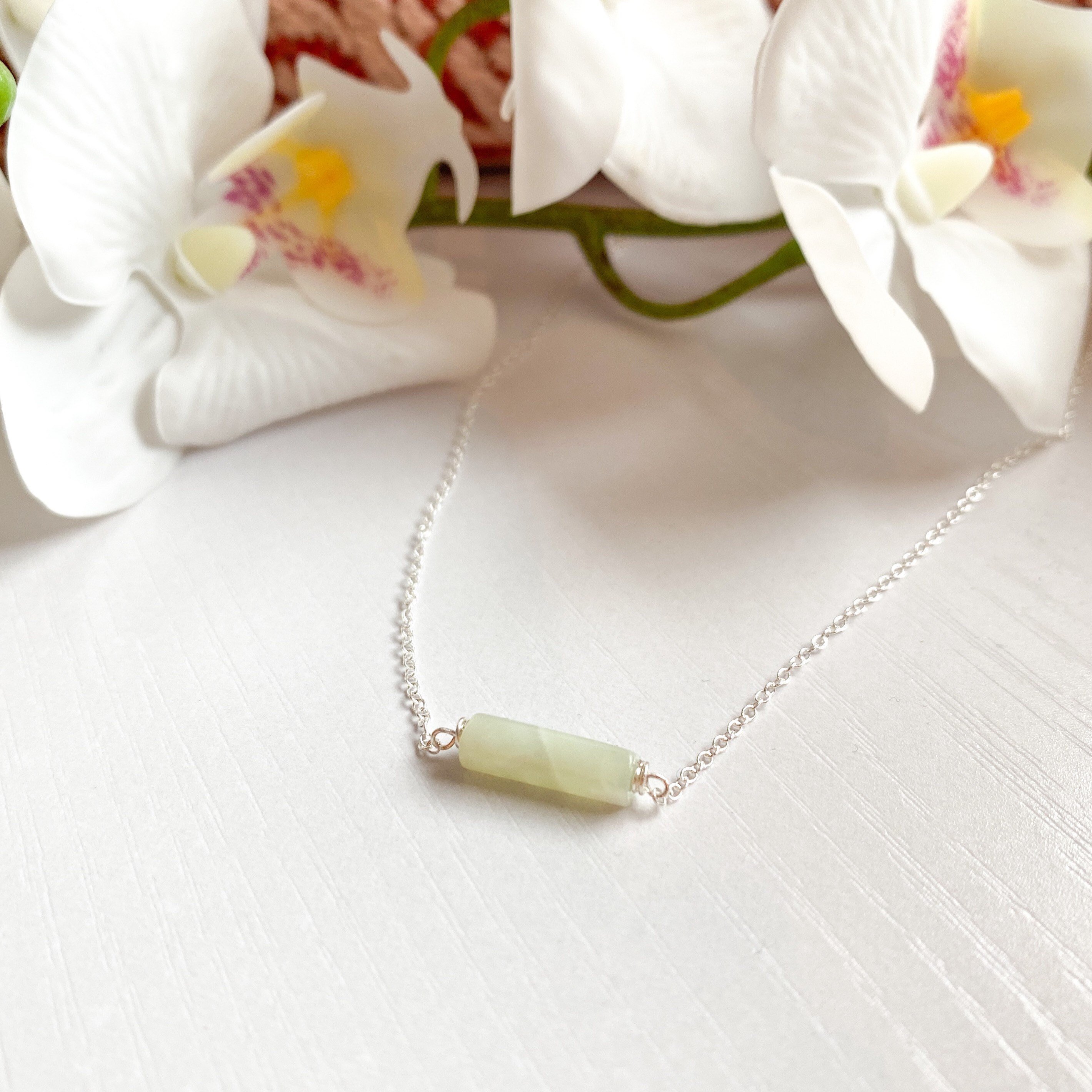 Tiny Jade Bar Necklace, Sterling Silver 14k Gold/rose Gold, Gemstone ...