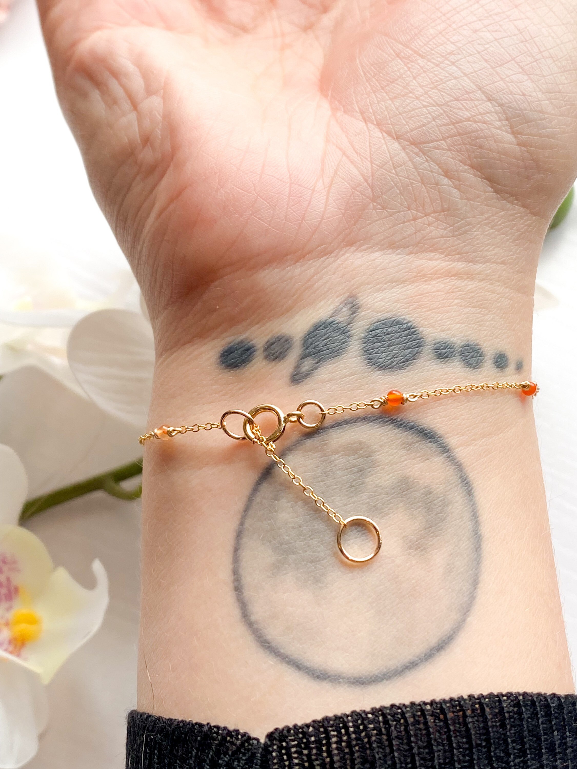 Dainty Carnelian Bracelet Delicate Sterling Silver 14k Gold | Etsy