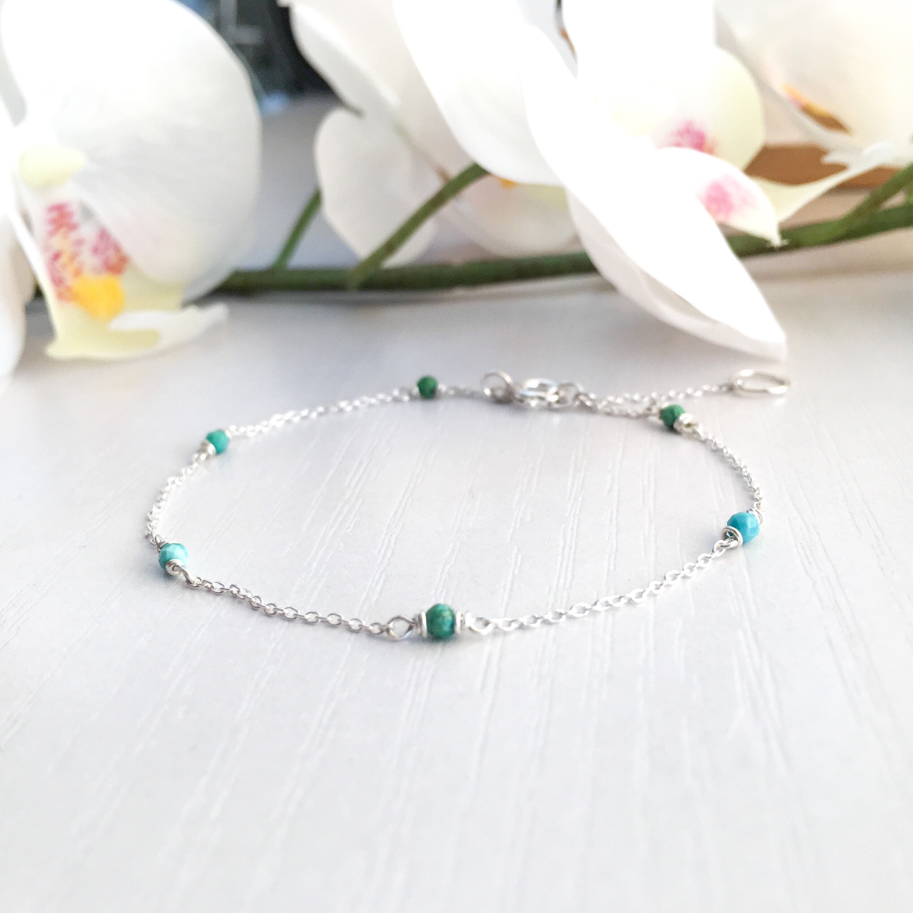 Dainty Turquoise Bracelet Delicate Sterling Silver 14k Gold | Etsy
