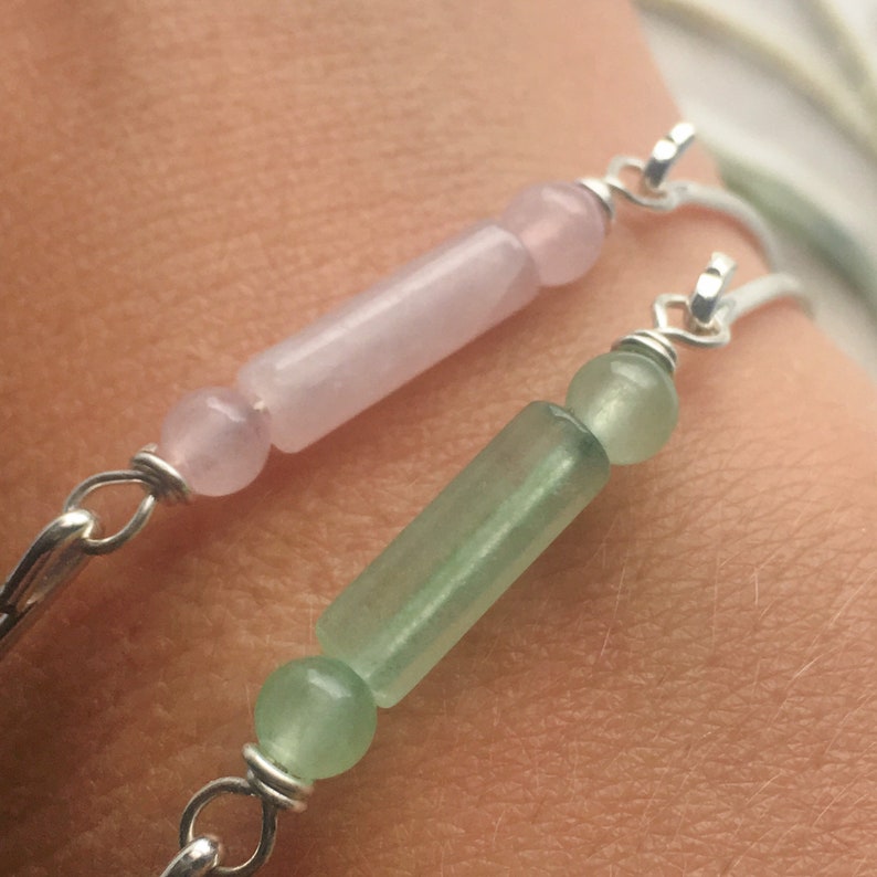 Rose Quartz & Jade Bangle Set Delicate Sterling Silver Bangle | Etsy