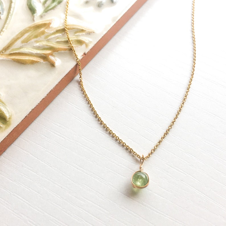 Dainty Peridot Necklace, 9ct Solid Gold Chain Bright Green Gemstone ...