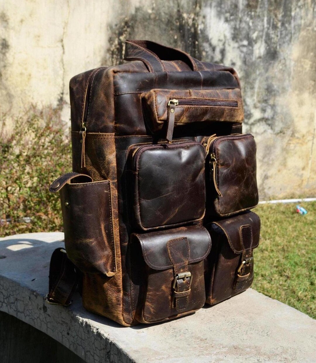 Handmade Full Grain Leather Backpack for Men – Vintage Laptop Rucksack ...