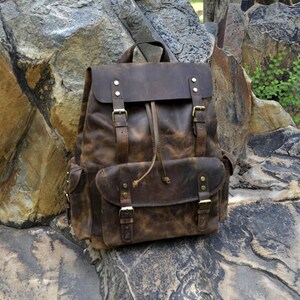 Buffalo Leather Backpack Rucksack Laptop Daypack Hiking School College ...