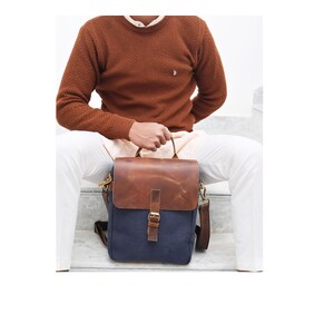 Canvas & Leather Satchel: 13" Buffalo Hide Crossbody Laptop Bag - Etsy