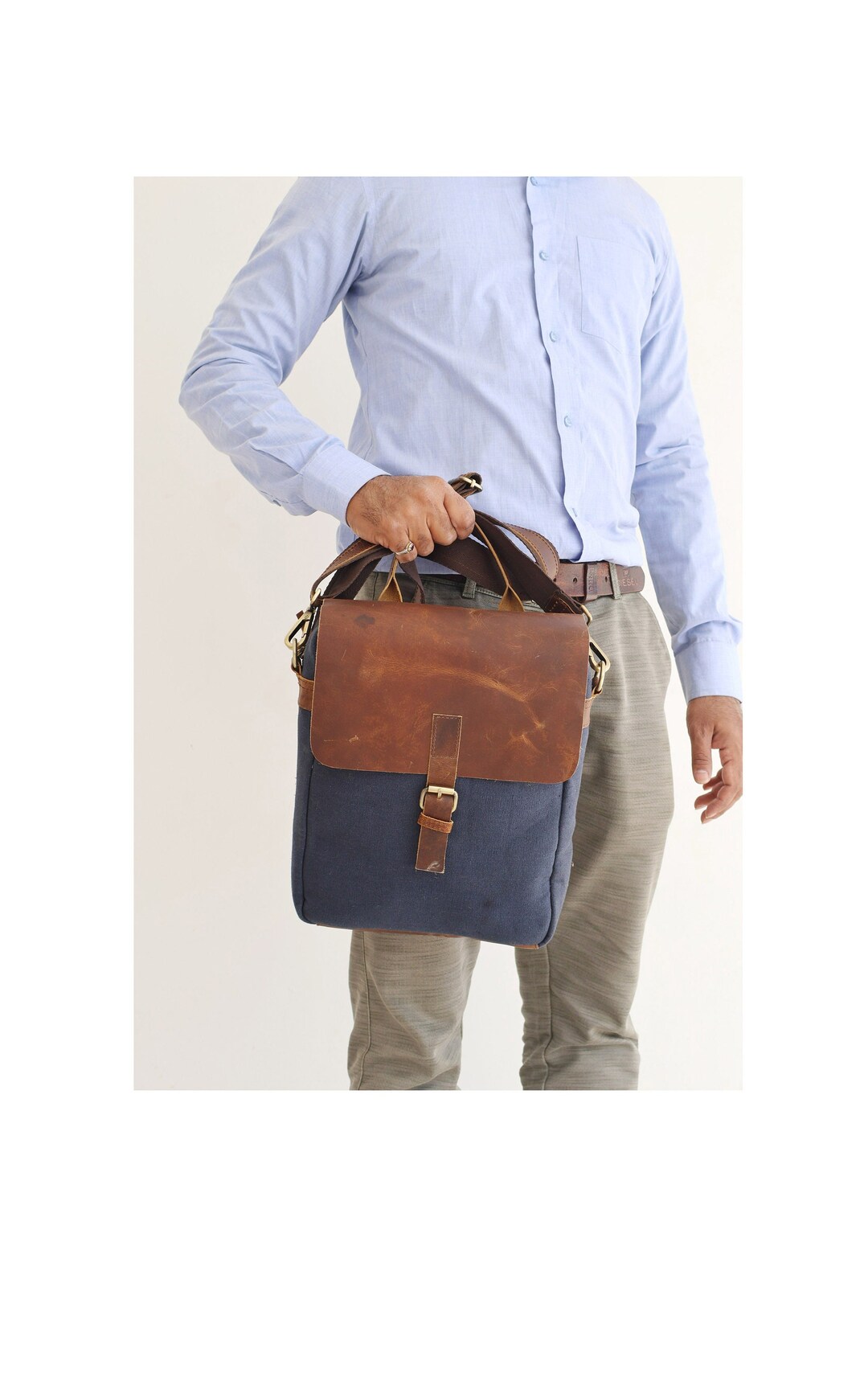 Canvas & Leather Satchel: 13" Buffalo Hide Crossbody Laptop Bag - Etsy
