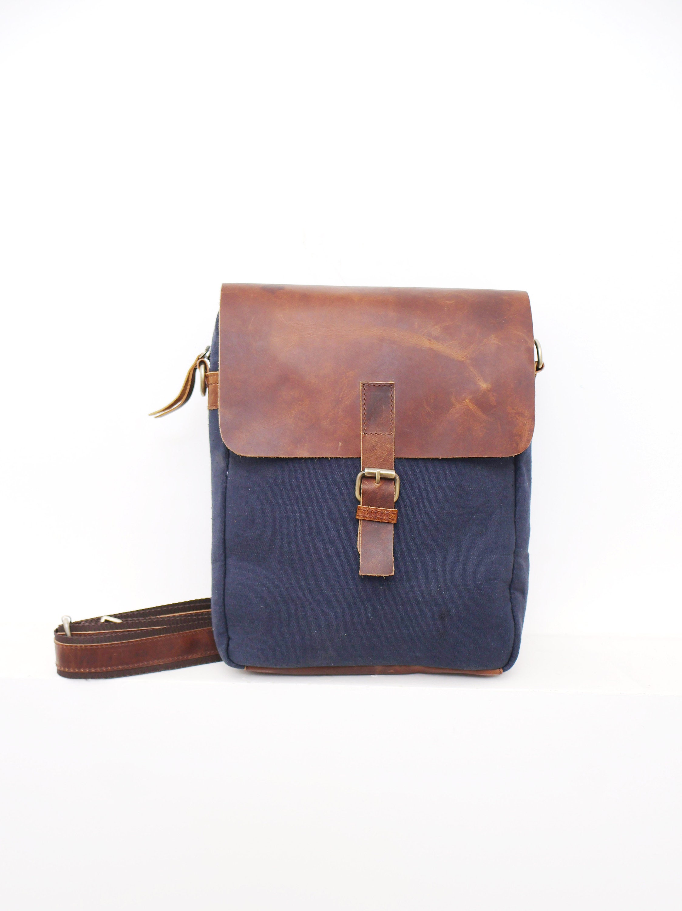 Canvas & Leather Satchel: 13" Buffalo Hide Crossbody Laptop Bag - Etsy