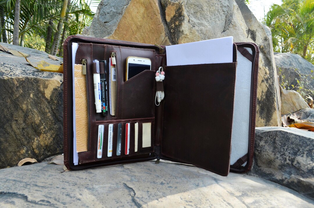 Leather Portfolio Letters Organizer Business Leather Padfolio A4 Holder ...