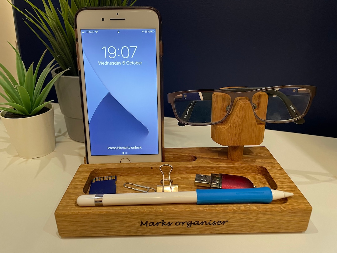 Bedside Organiser, Desk Organiser, Phone and Glasses Holder, Wooden ...