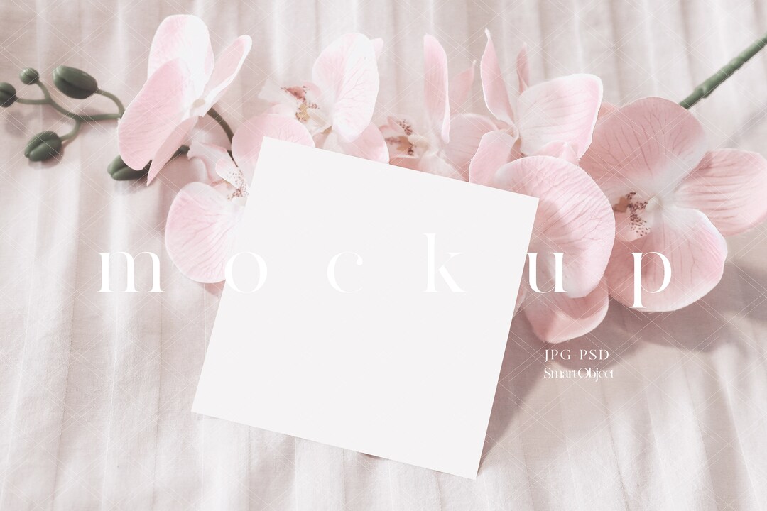 Square Card Mockup: Pink Floral, Modern Design (JPG, PSD) - Etsy