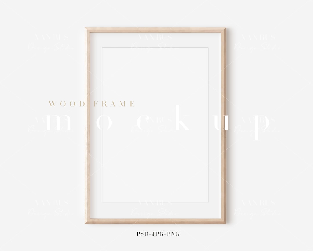 A4 Wood Frame Mockup: Modern Art Display (PNG/JPG/PSD) - Etsy