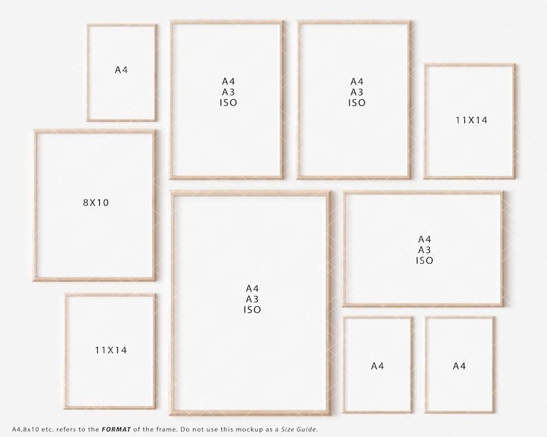 Gallery Wall Mockup: 10 Wood Frames, Minimalist Art Display (JPG PSD ...