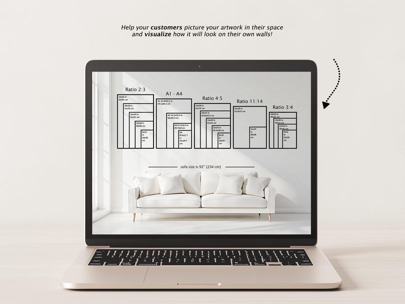 Editable Etsy Shop Size Guide: Wall Art Display Mockup (JPG/PSD Digital ...