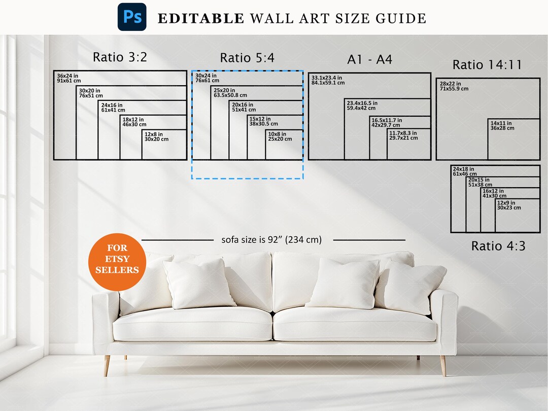 Editable Etsy Shop Size Guide for Horizontal Artwork (JPG, PSD Digital ...