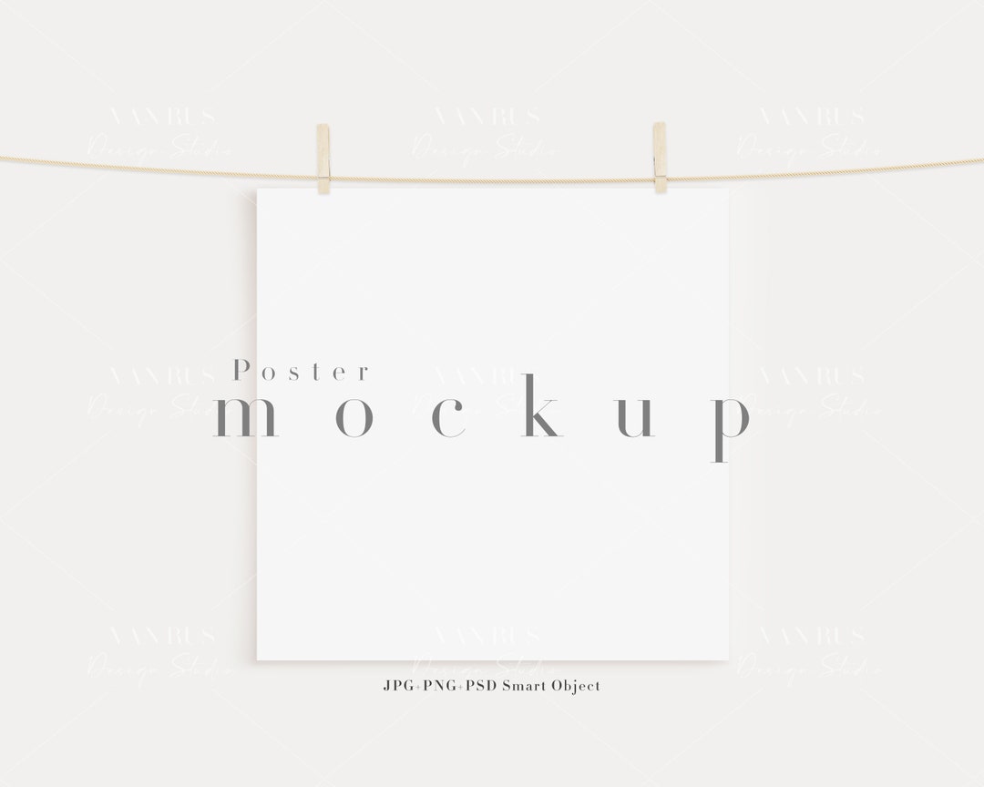 Square Poster Mockup: Minimal Clothespin Display (JPG, PNG, PSD) - Etsy