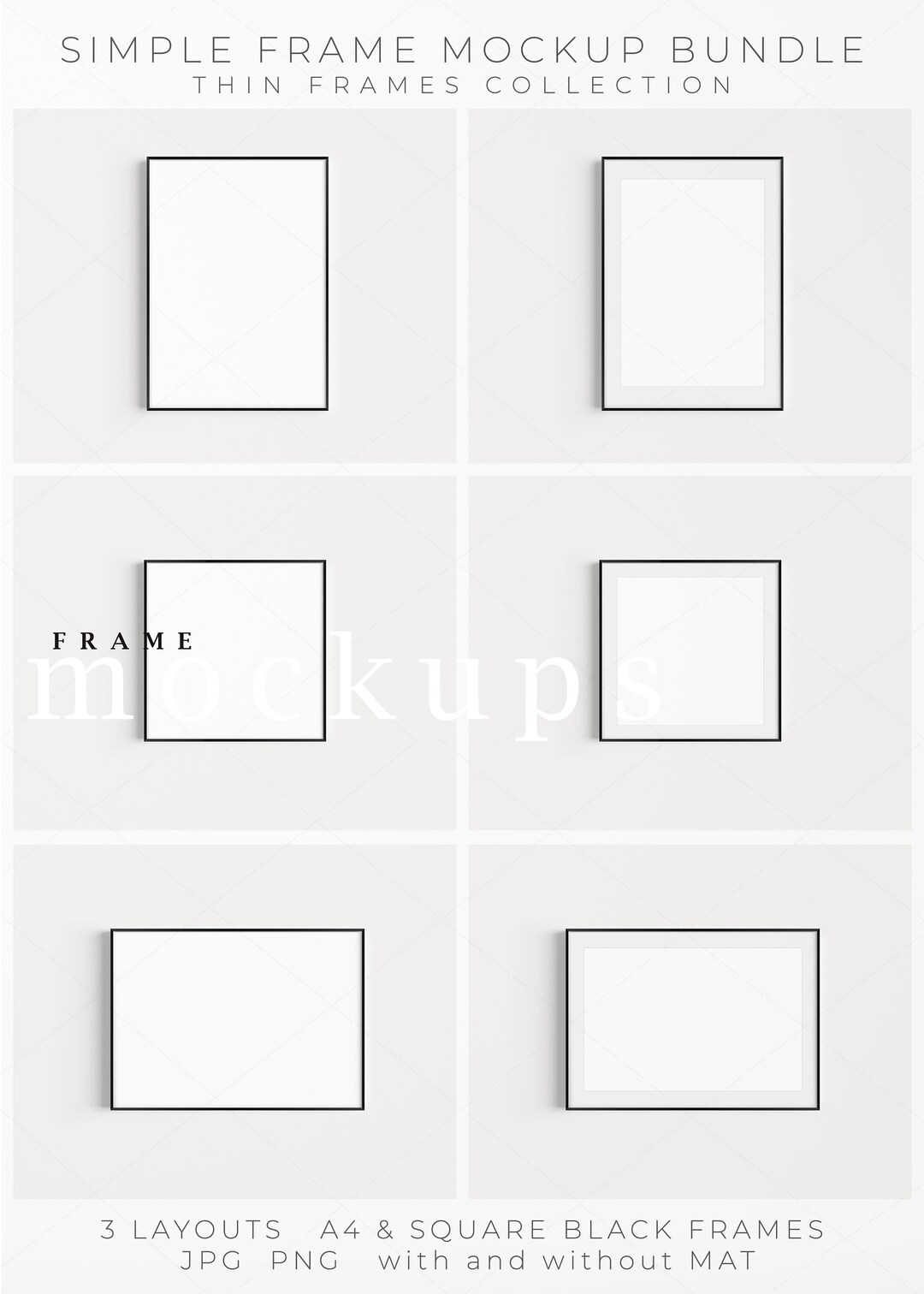 Black Frames Mockup Bundle Set of 6 /modern Thin Digital Mockups/clean ...