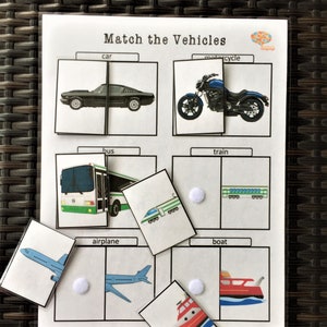 Match the Vehicles Activity, Front and Back Match the Halves, Autism ...