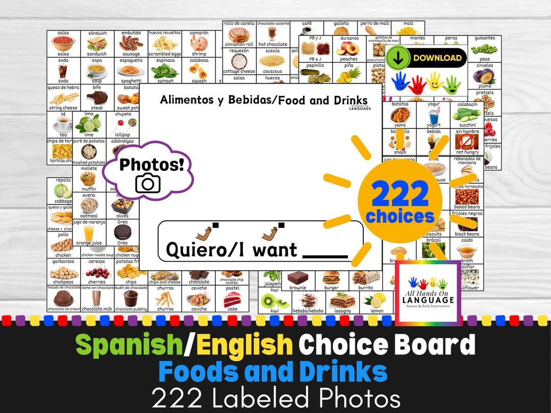 Bilingual Food Choice Board: 222 Photo Cards for Spanish/english ...