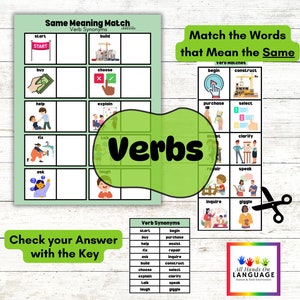 Set of 4 Interactive Synonym Matching Activity Sheets, 10 Synonym Pairs ...