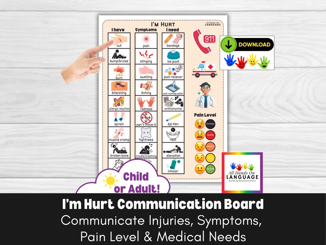 I'm Hurt Communication Board/poster-report Injuries and Pain in Teens ...