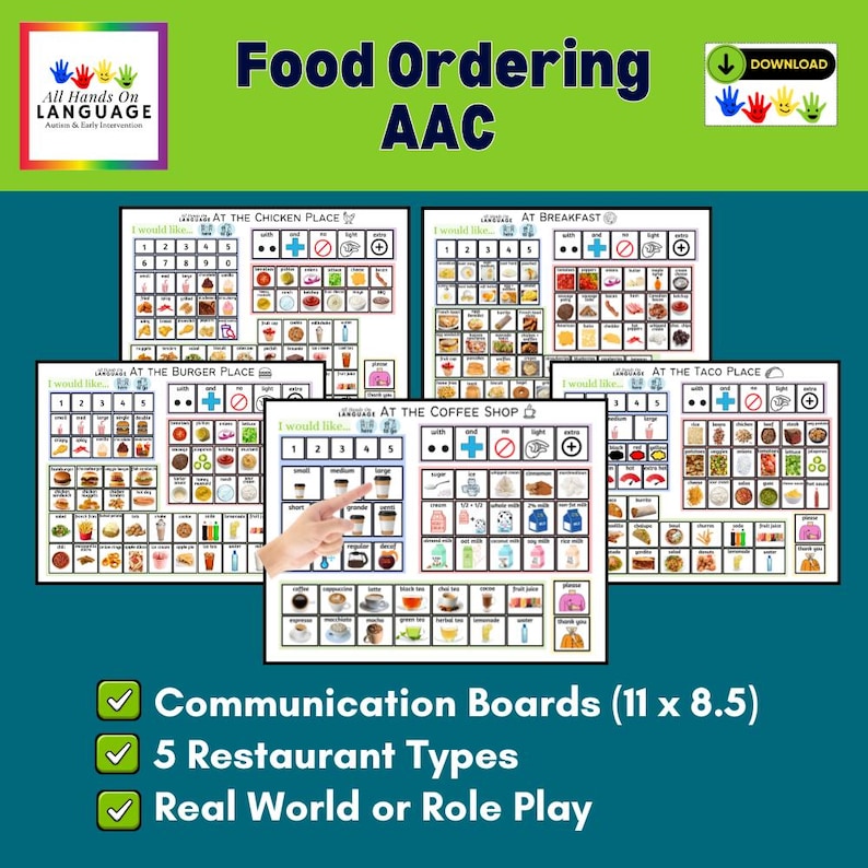 Restaurant Communication Board Set for Food Ordering: Autism, Apraxia ...