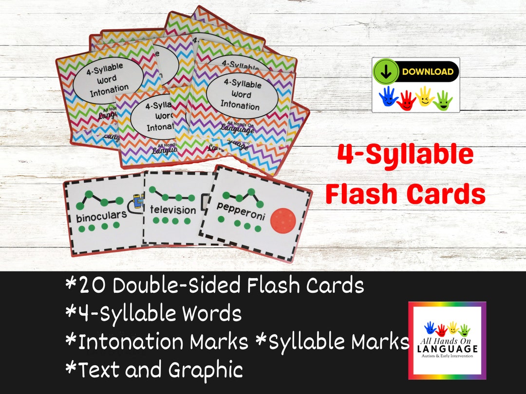 20 Flash Card Pack mit 4 Silben Wörtern mit Intonation Marks - Etsy ...