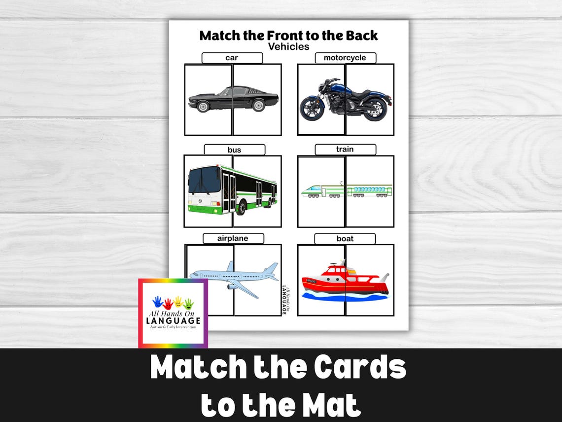 Match the Front to the Back-vehicles Interactive Activity, Match the ...