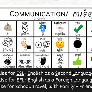 Pre-made Bilingual Khmer English Communication Board 48, Aided-language ...