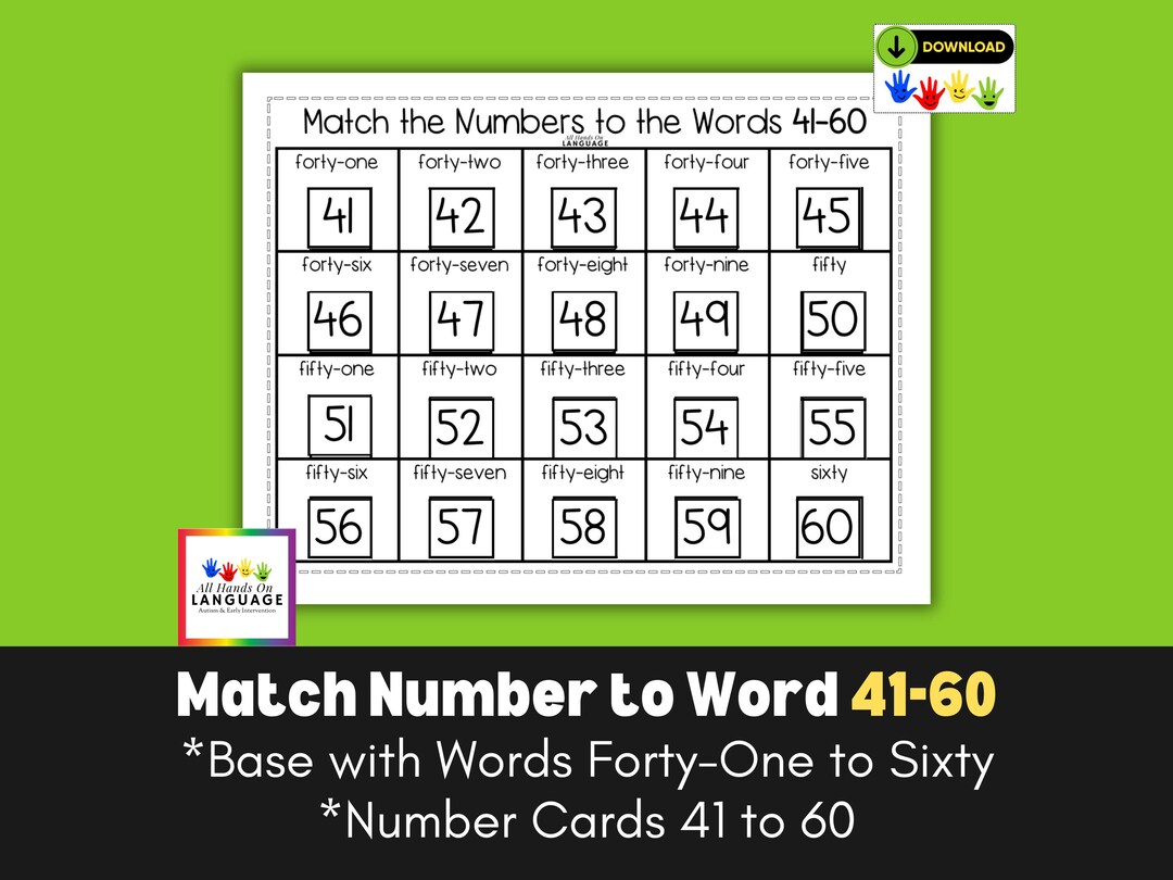 Numbers 41-60 Match the Number to the Word Activity, Numbers in ...