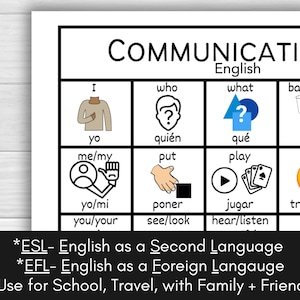 Bilingual Communication Board: Spanish + English, AAC, ESL (PDF ...
